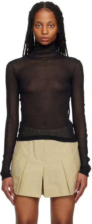 Helmut Lang Black Sheer Turtleneck In Black - 001 - 42% Off